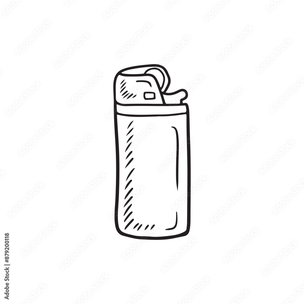 Cigarette lighter with fire in black isolated on white background. Hand ...