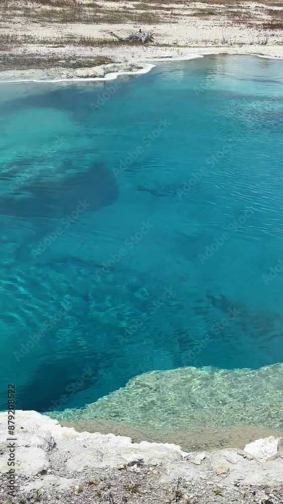 Vertical 4k, Clear Water and Natural Geothermal Pool in Yellowstone ...