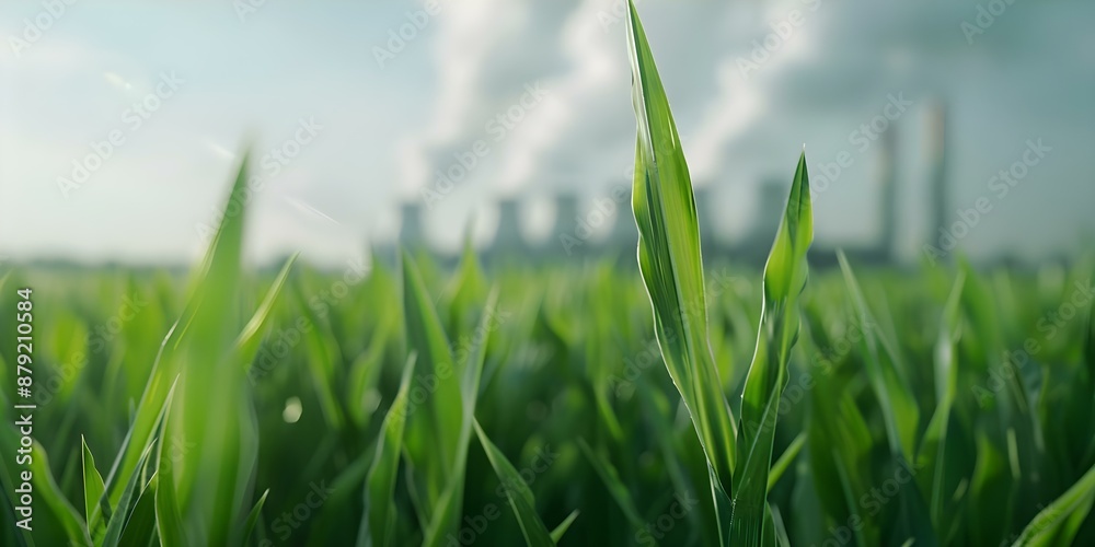 Coal power plant with surrounding vegetation emitting carbon dioxide ...