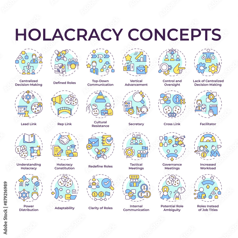 Holacracy multi color concept icons. Autonomous governance. Self ...