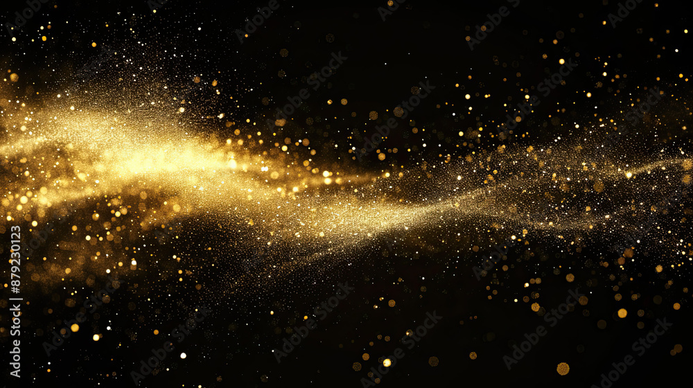 Explosion of Gold Particles Isolated on Black Background: Dynamic Burst ...