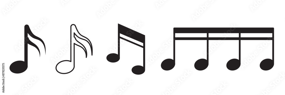 Music notes icon set , Music note symbol, song, melody or tune flat ...