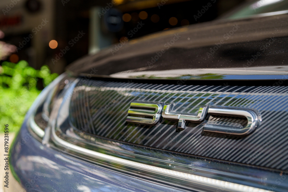 PENANG, MALAYSIA - 5 JULY 2024: Car logo of a BYD Build Your Dreams EV ...