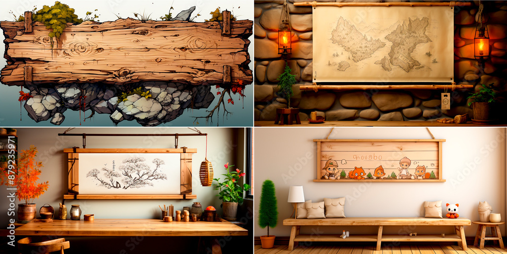 Collage of 4 photos. Unique and creative wooden scroll design. The ...