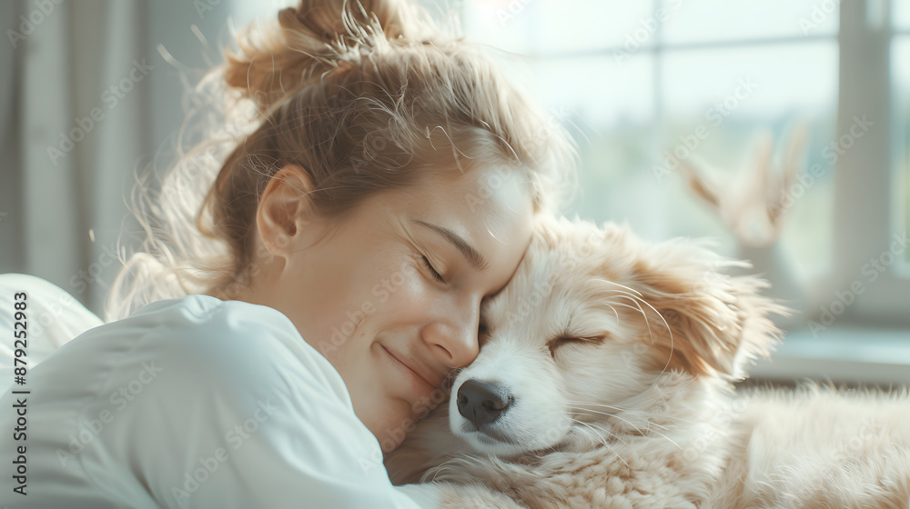 A touching depiction of tranquility and joy, featuring a happy woman ...