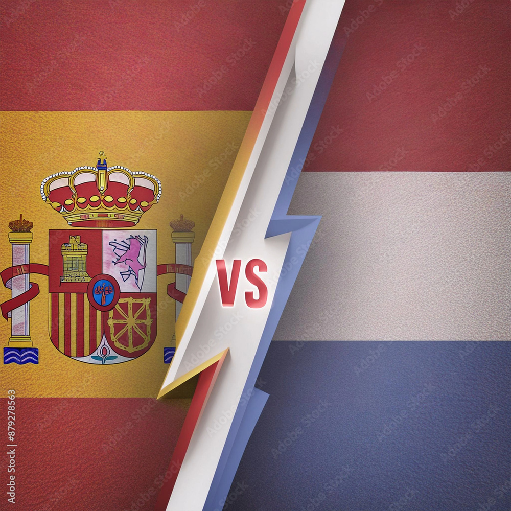 Spain VS Netherlands. Spain flag. Netherlands flag. Joint flags due to ...