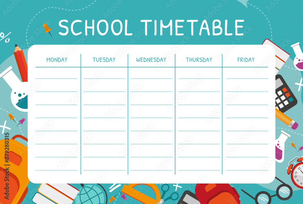 School lesson schedule for the week. Timetable template with school ...