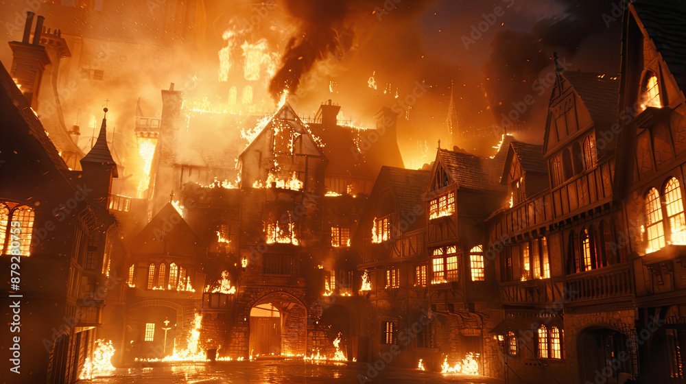 House in Medieval Village Burning: Historical Catastrophe, Fiery ...