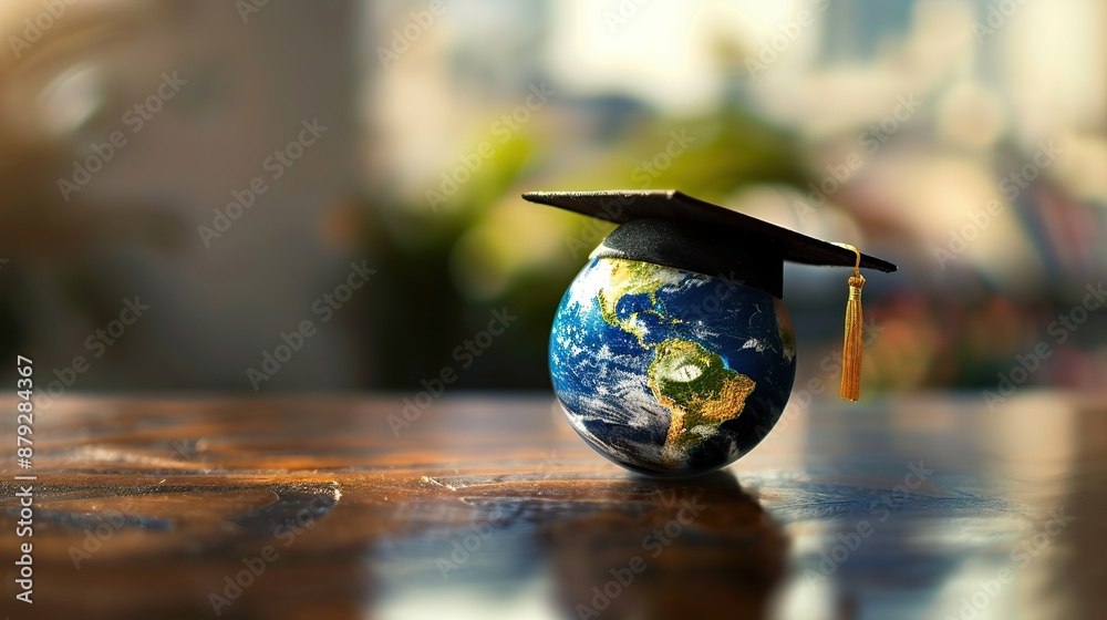 Graduation cap with Earth globe. Concept of global business study ...