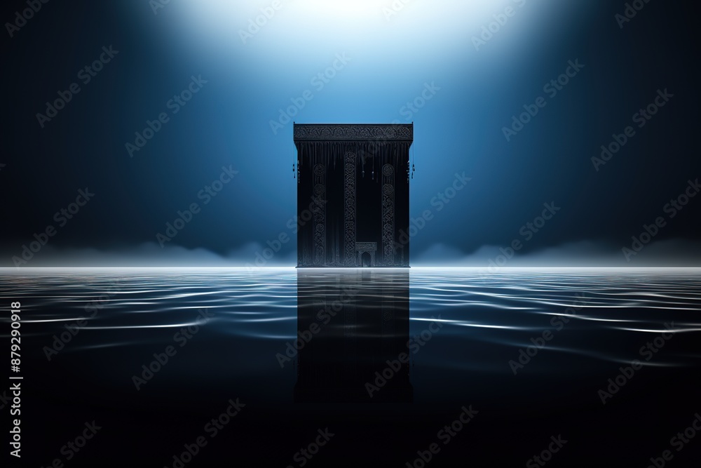 Painting. Drawing of the Kaaba prayer in Mecca, back view. Holy place ...