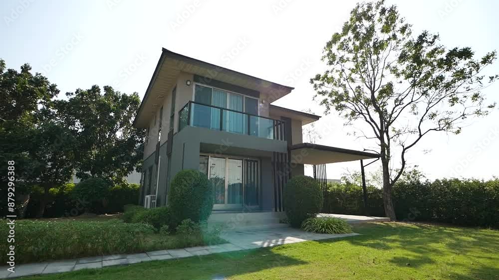 Spacious and modern house with large windows and balcony Stunning home ...