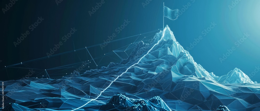 Abstract mountain with a path to the top. Way to goal in digital ...