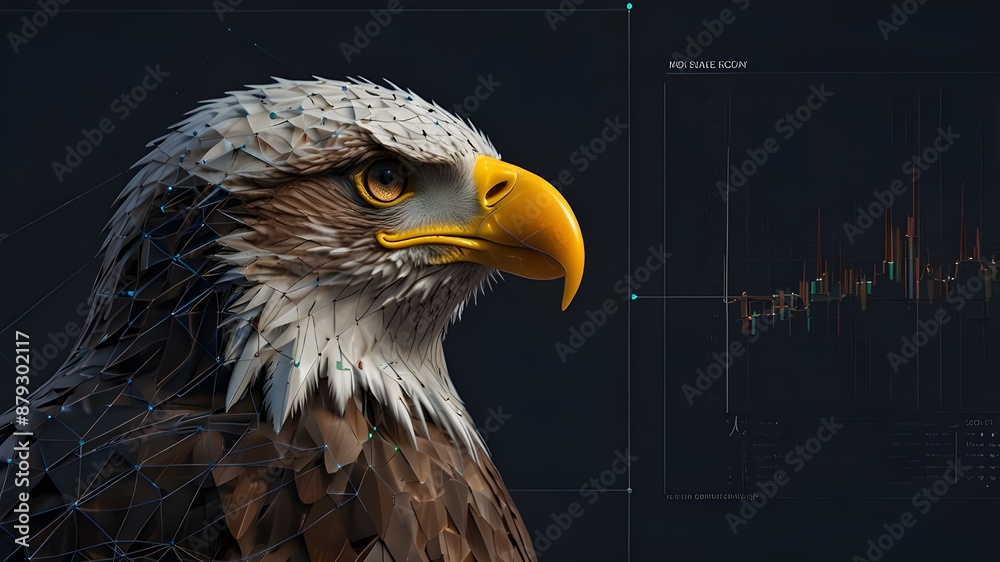 Eagle-themed digital wireframe design featuring polygon technology with ...