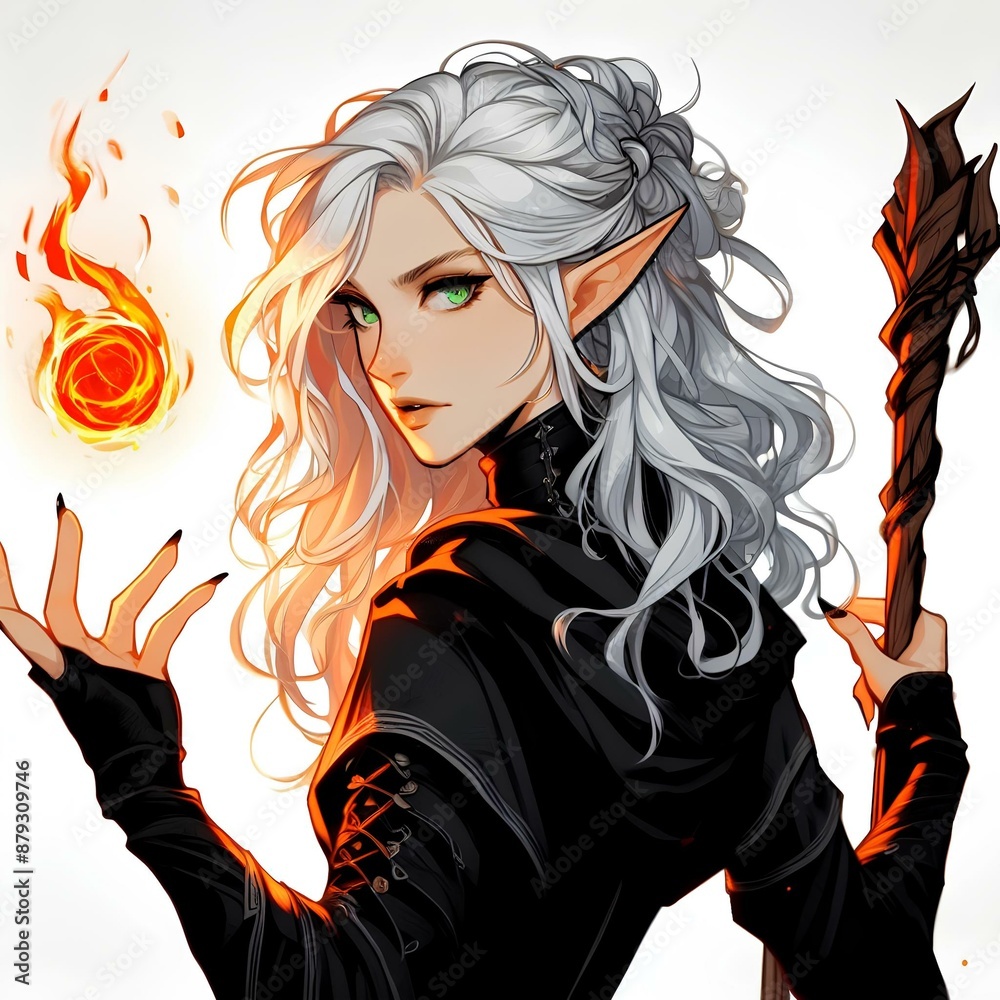 D&D Dungeons & Dragons character: a female elf wizard with black dress ...