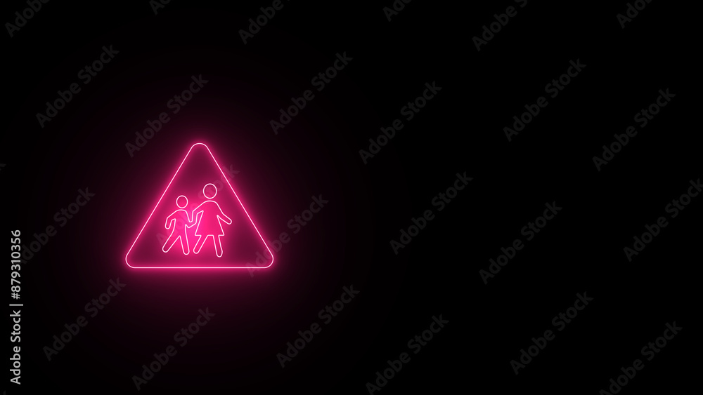 Neon line School zone sign board. glowing School sign. School Crosswalk ...