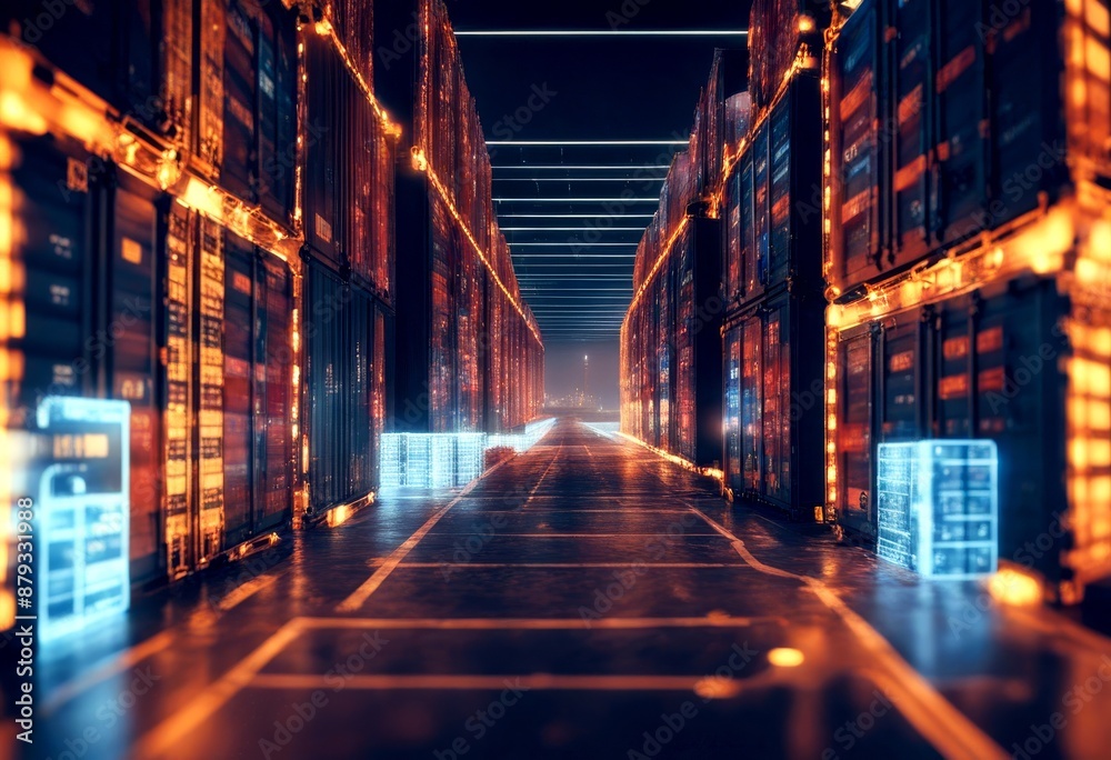 setting vibrant data terminal network container futuristic night ...