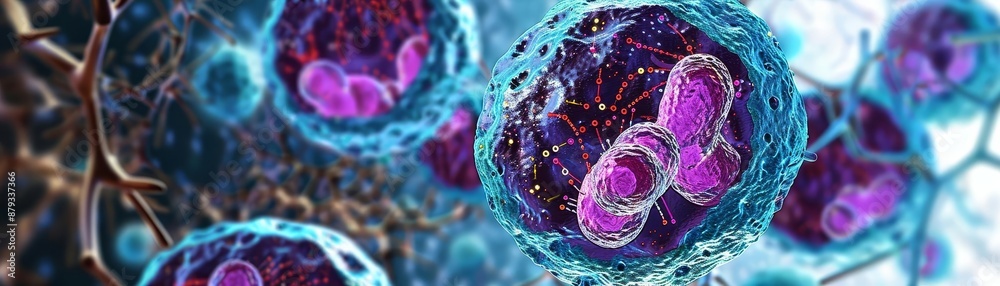 Microscopic view of cell membrane with highlighted genetic sequences ...