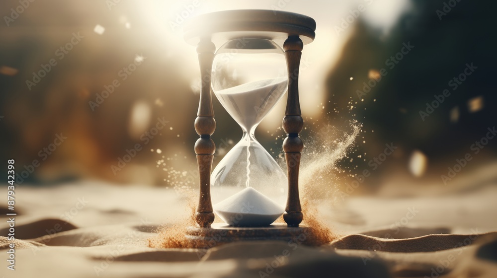 Sand running through the bulbs of an hourglass, Sandglass clock timer ...