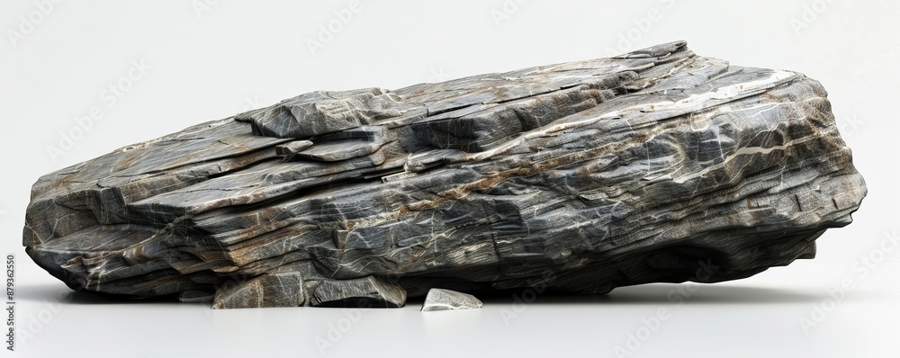 Large rock formation sits on a white surface, showing years of ...