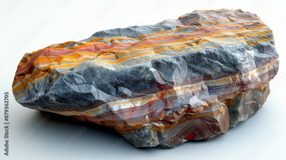 Large rock is showing colorful sedimentary layers in an interesting ...