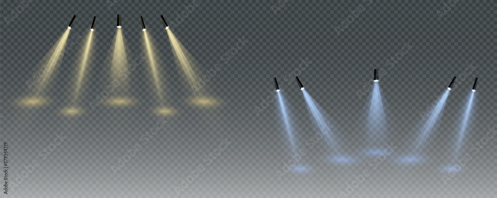 The vector set of light includes a light source, studio lighting, walls ...