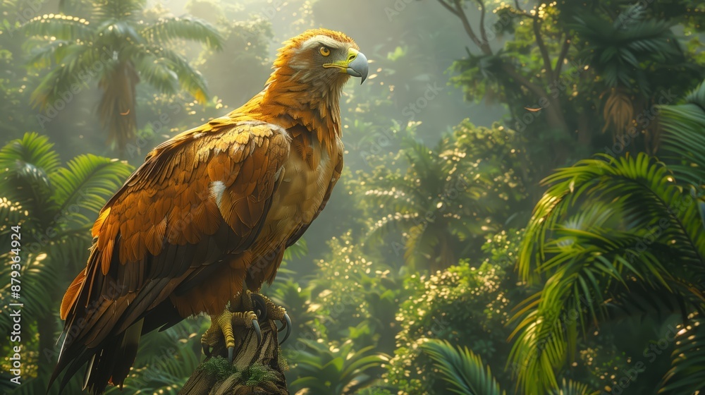 Harpy Eagle in the Rainforest- A harpy eagle perches on a high branch ...