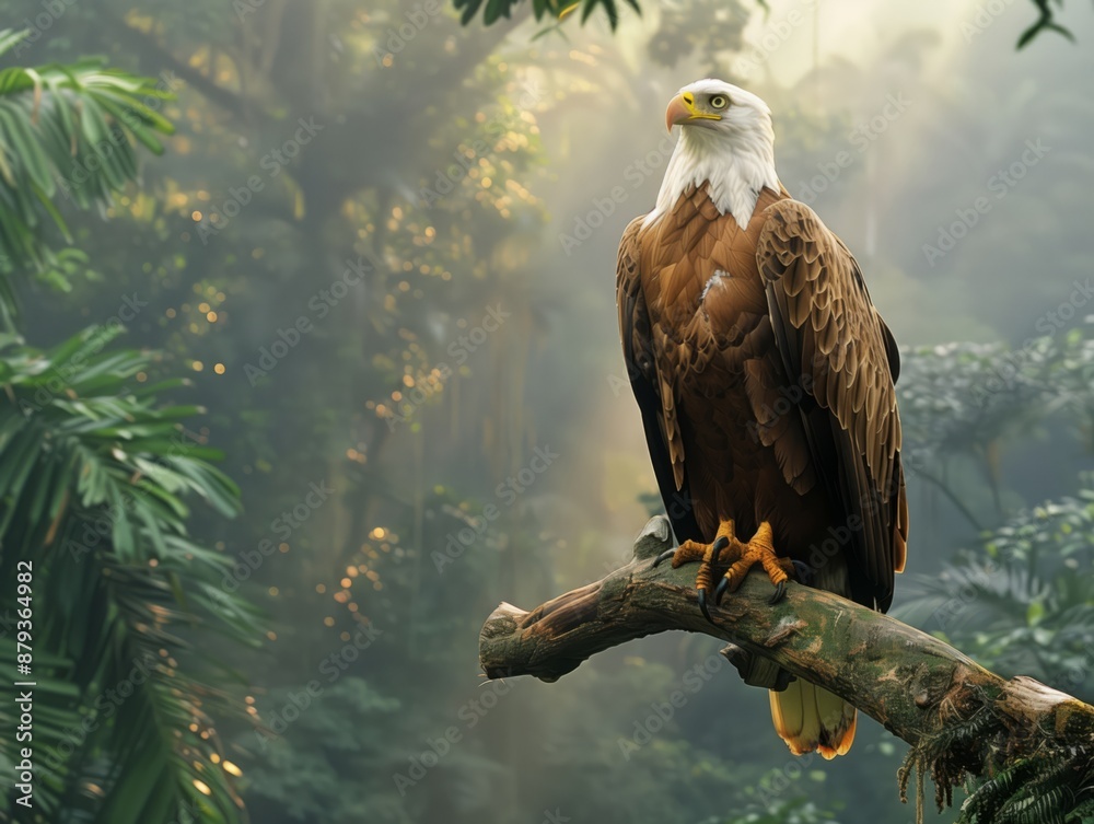 Harpy Eagle in the Rainforest- A harpy eagle perches on a high branch ...