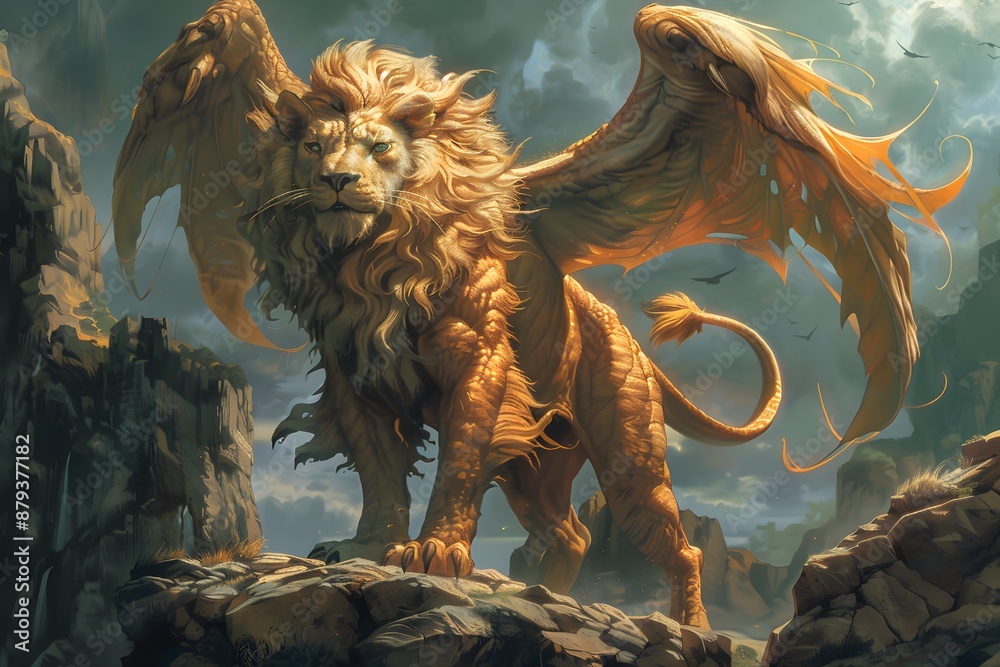 The majestic appearance of the manticore, an imaginary animal with the ...