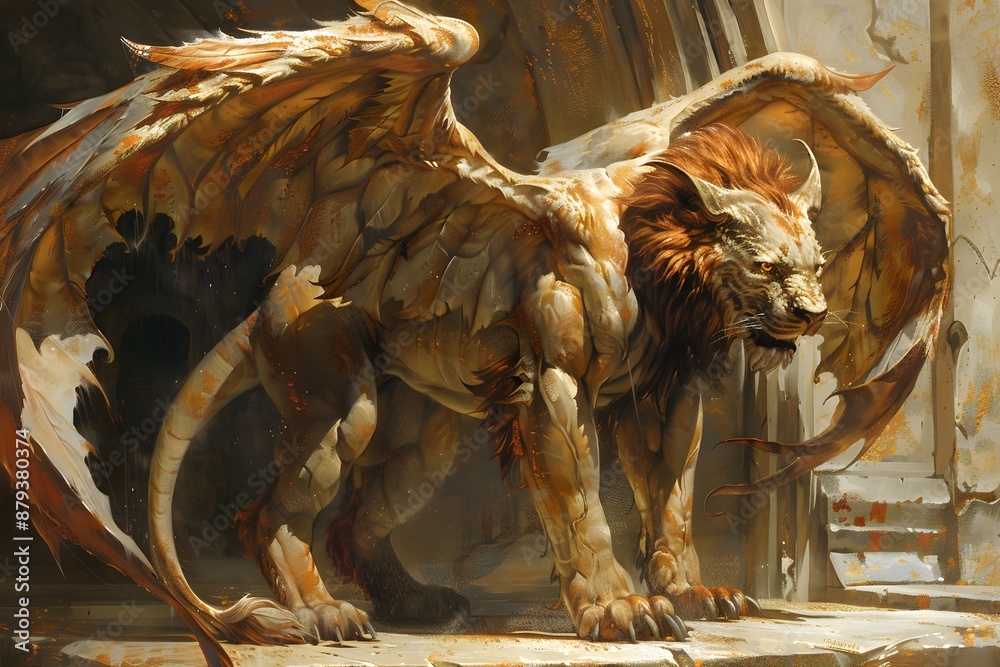 The majestic appearance of the manticore, an imaginary animal with the ...