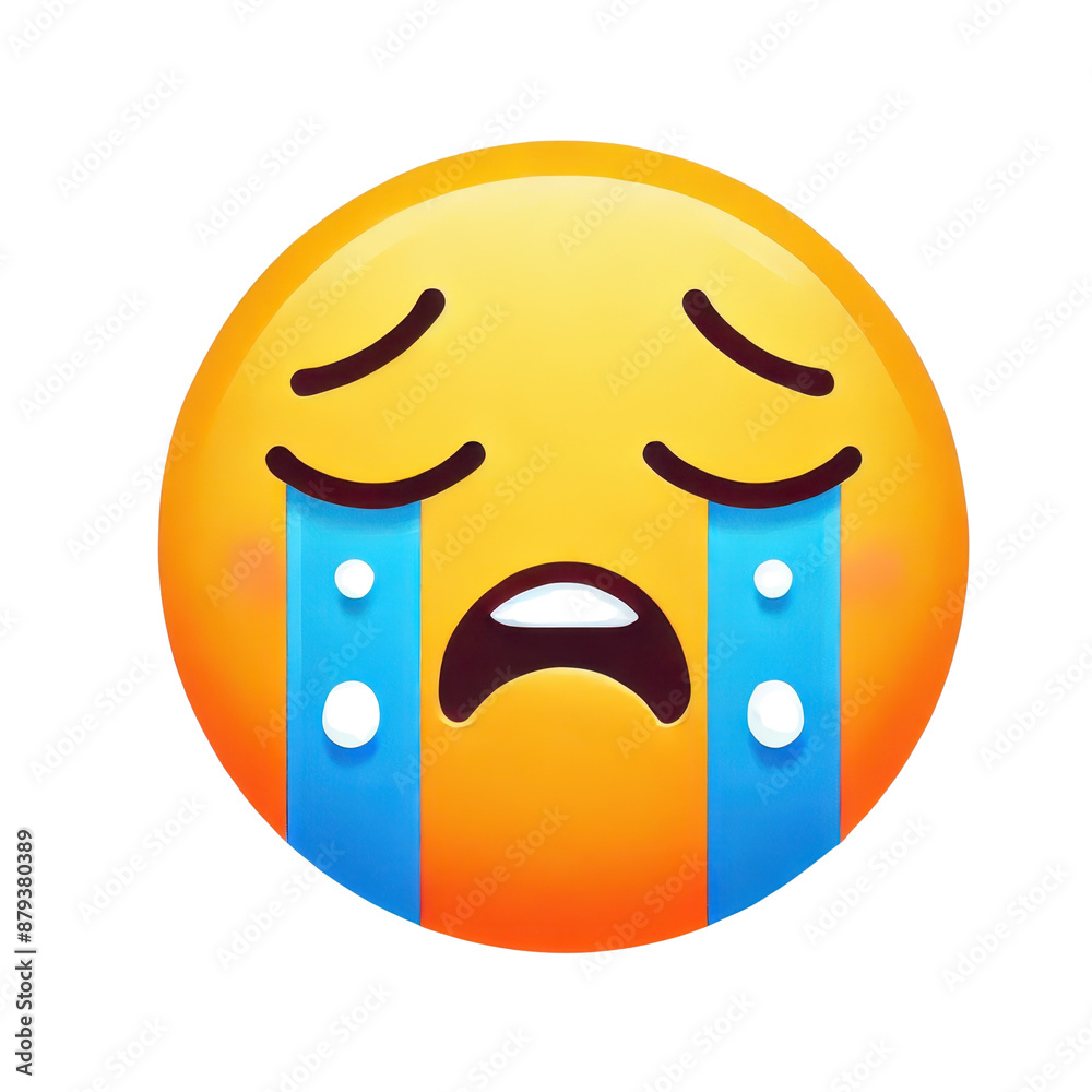 Crying emoji face with tears streaming down isolated on white ...