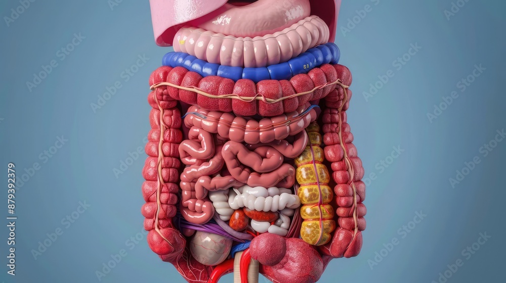3D rendering of the digestive tract affected by GERD, cross-sectional ...