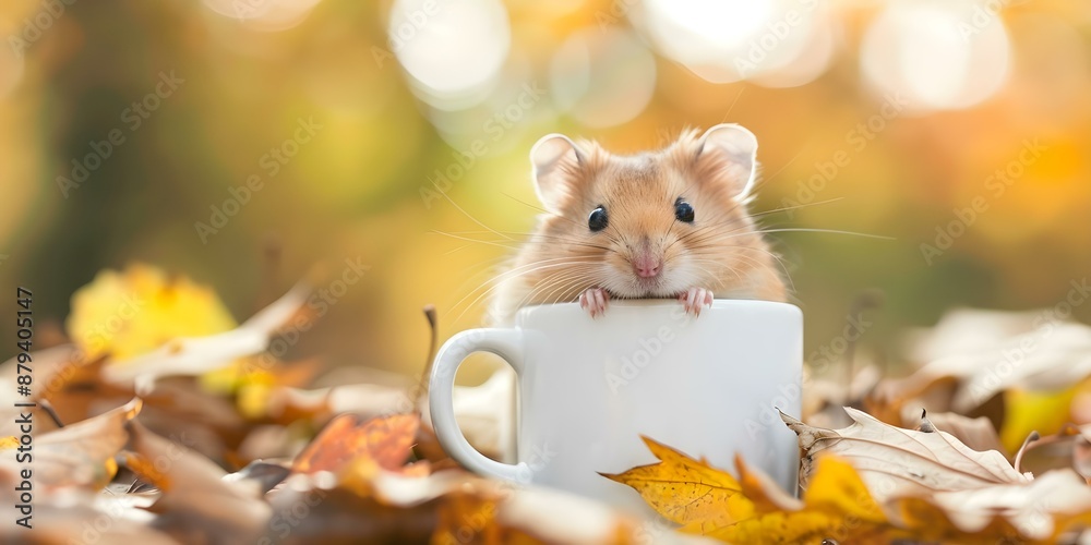 Hamster in coffee mug on leafy background for petthemed designs ...