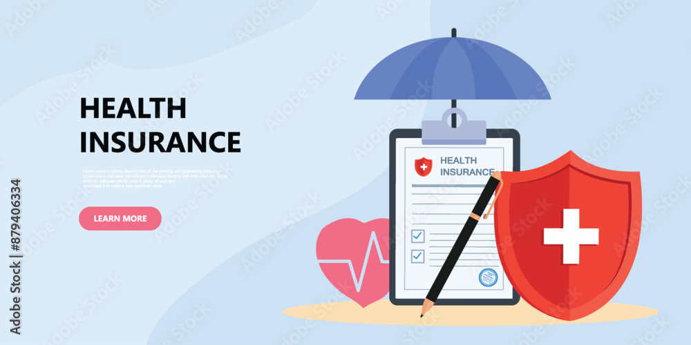 Health insurance concept. Big clipboard with document on it under the ...