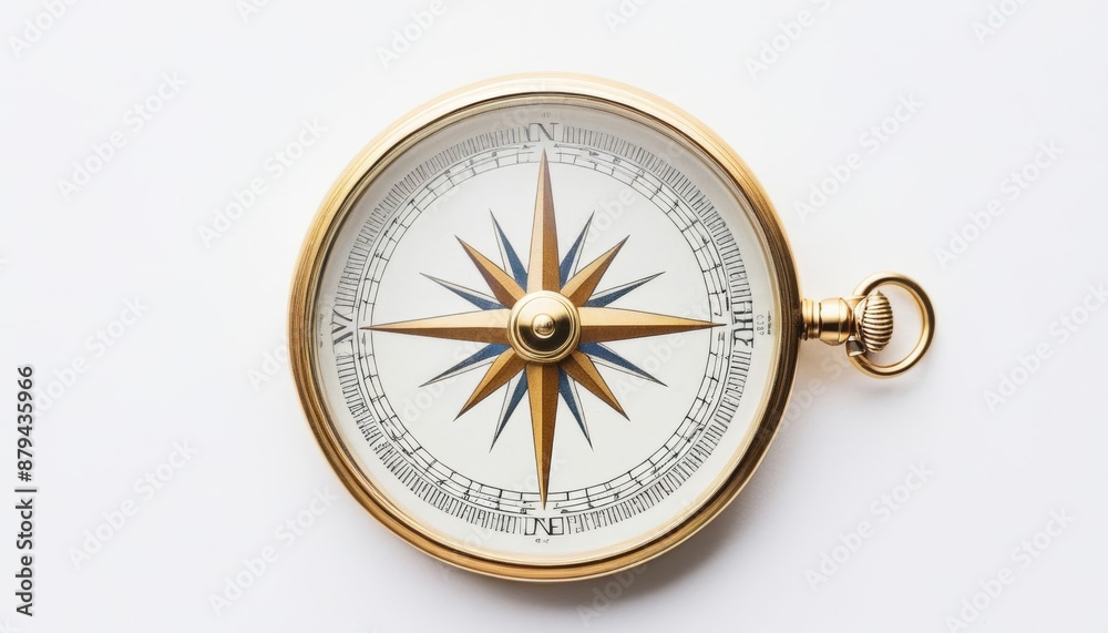 direction white background motion compass top background view white golden compass view concept ...