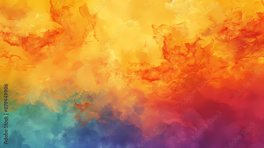 Vibrant abstract painting with a blend of warm and cool tones ...