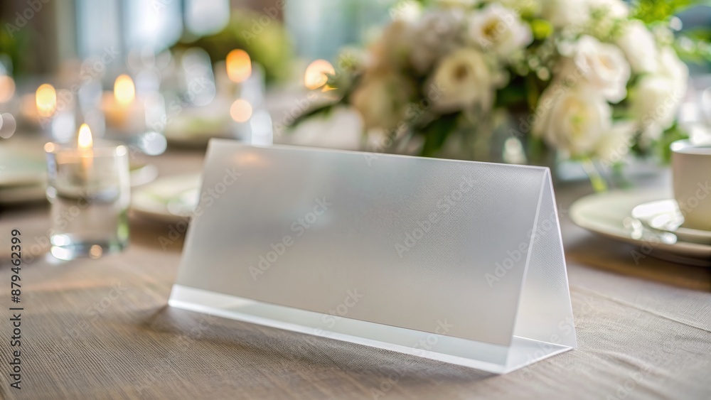 Elegant frosted glass name tag or place card mockup made of white ...
