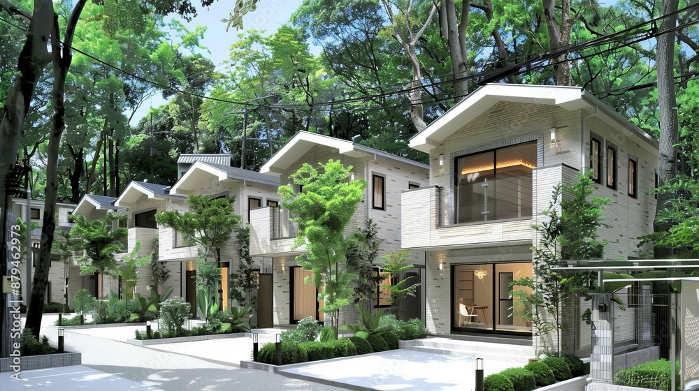 Residential development in the suburbs with small modern houses Stock ...