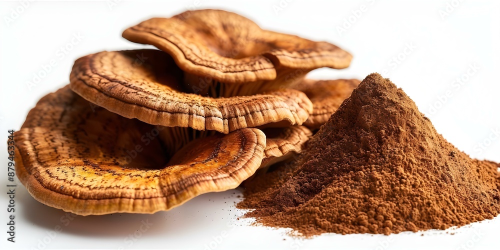 Ganoderma Lucidum mushroom powder isolated on white background. Concept ...