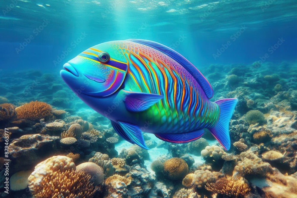 Beautiful Thalassoma lunare, commonly known as the Moon Wrasse rainbow ...