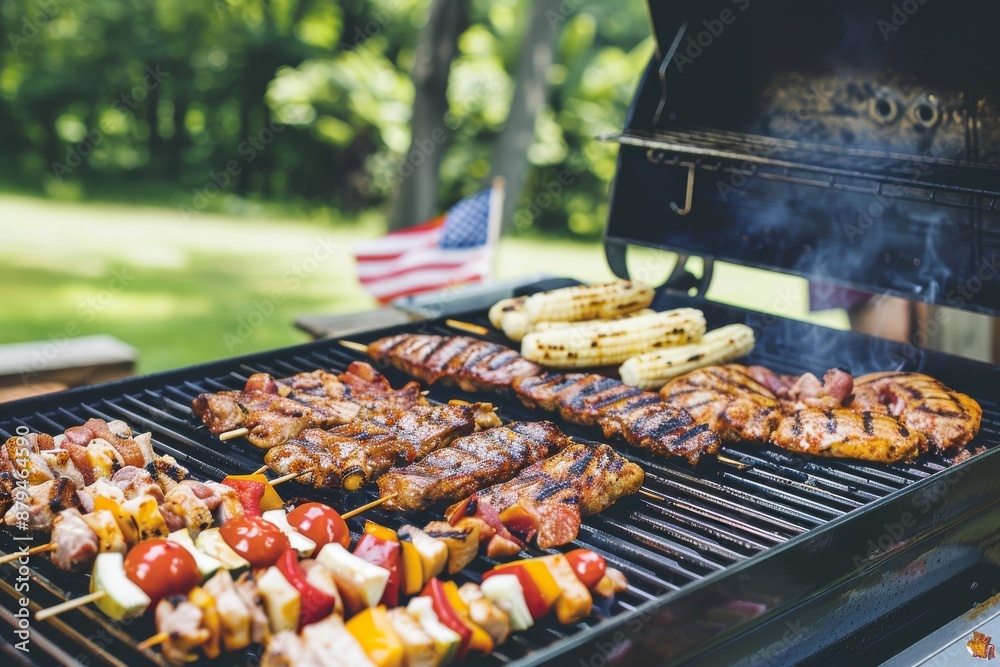 Barbecue Party Scene - with family background blurryClassic 4th of July ...
