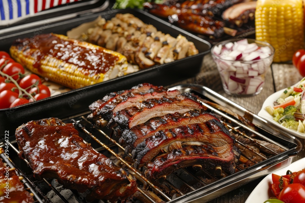 Barbecue Party Scene - with family background blurryClassic 4th of July ...