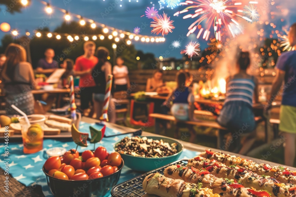 Barbecue Party Scene - with family background blurryClassic 4th of July ...