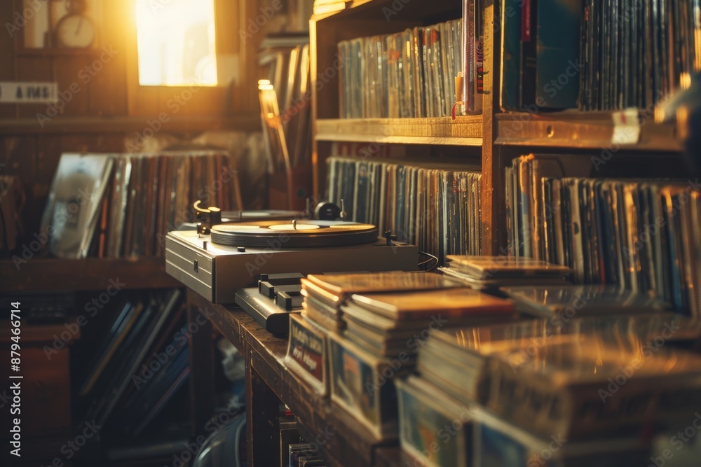 nostalgia of thrifting with a vintage record player and music vinyl ...