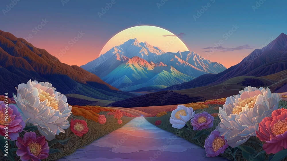 Abstract background of colorful nature scenes with vibrant floral ...