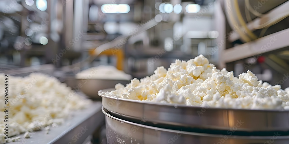 Plant area where cottage cheese is produced from milk. Concept Cottage ...