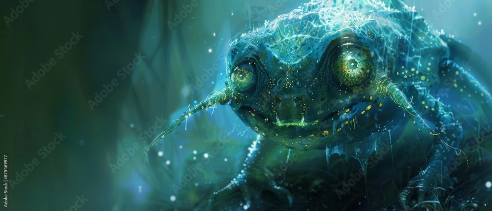 Bioluminescent alien creature with multiple eyes, extraterrestrial glow ...