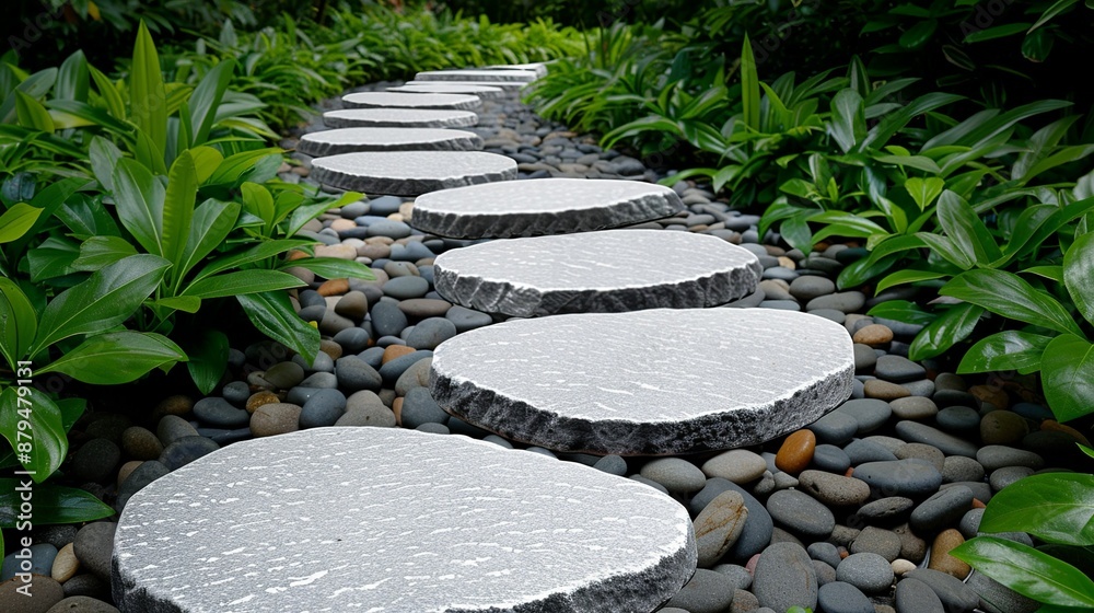 Stone paths winding through colorful gardens offering a charming and ...