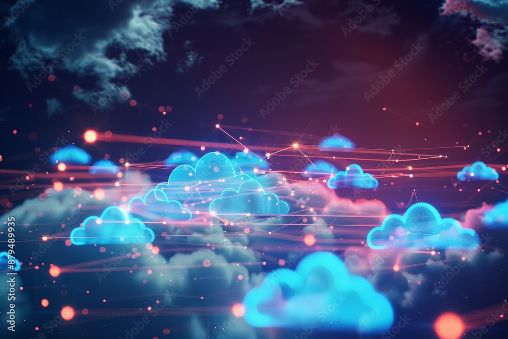 Modern Design Futuristic Cloud Computing Network - Connected Devices ...