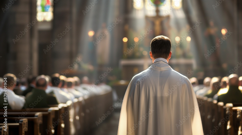 '' Catholic mass with a priest conducting the Eucharist and ...