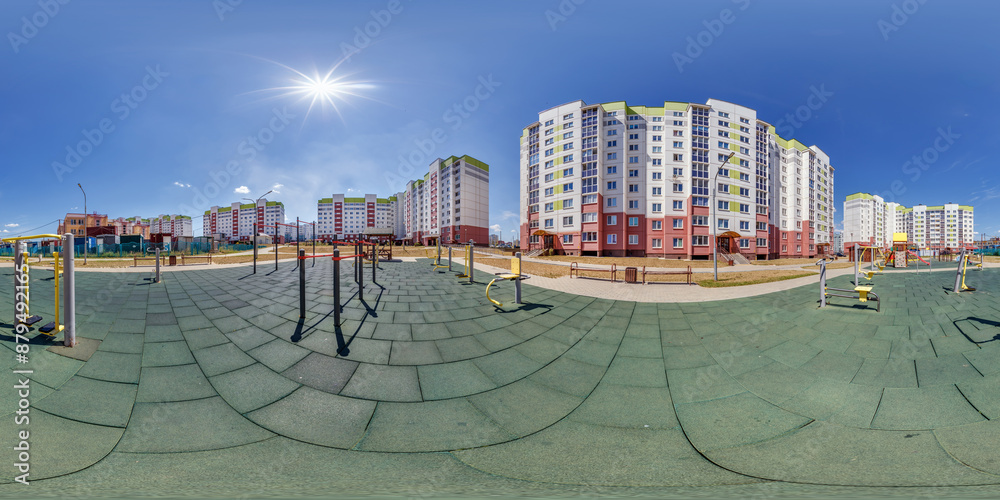 360 hdri panorama on sports or childrens playground in middle of ...